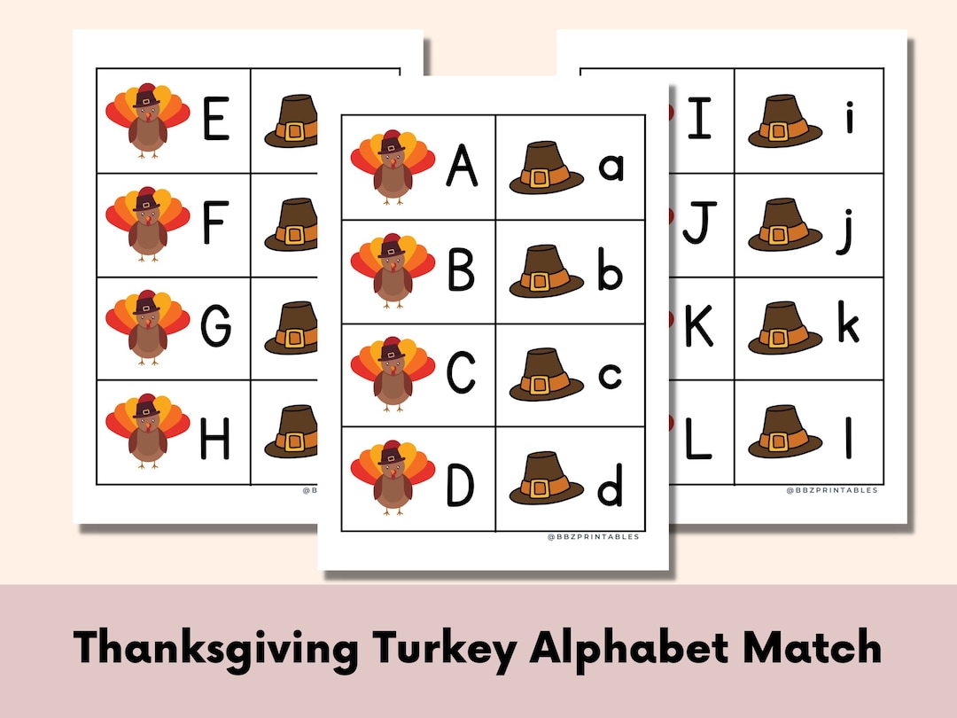 Thankgiving Turkey Alphabet Match, Fall, Alphabet Matching, Letter ...