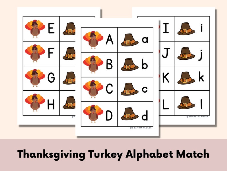 Thankgiving Turkey Alphabet Match, Fall, Alphabet Matching, Letter ...