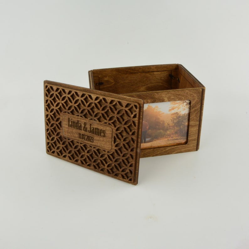 Personalized Wooden Memory Box With Photo Frame, Keepsake Storage Box ...