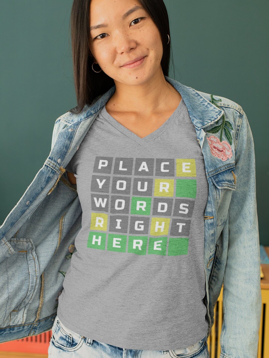 Custom Wordle Inspired Shirt | Personalized Unisex Short Sleeve V-neck ...