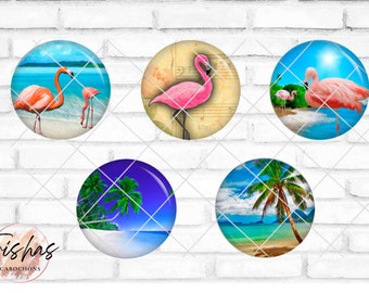 Playful 18x13mm Oval Cabochon with Flamingo Flamingos Motif Qty 1 Resin ...