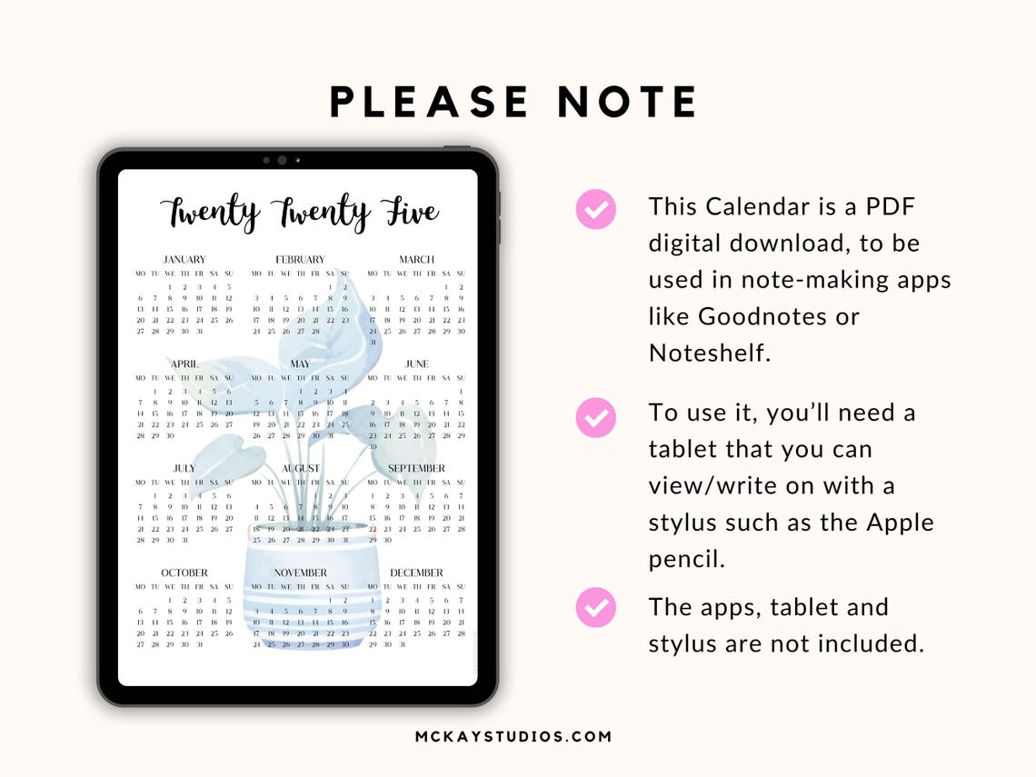 2025 Yearly Calendar Digital Calendar Full Year View Digital Planning ...