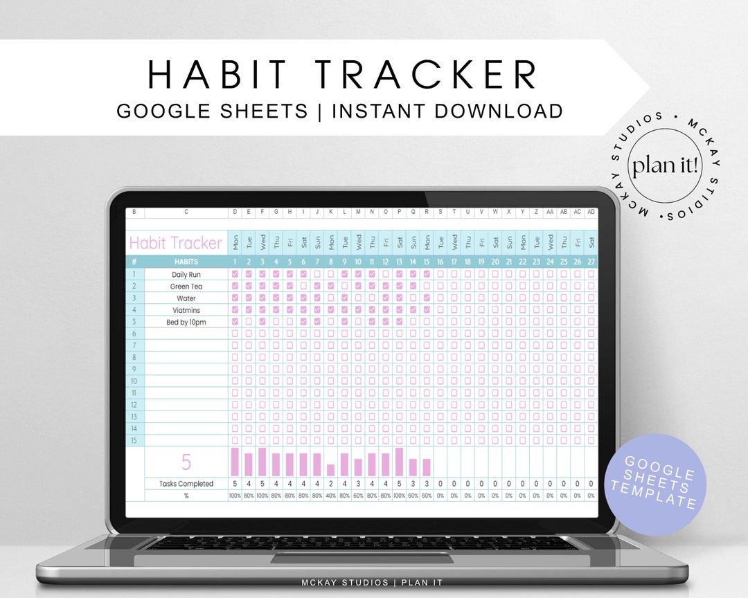 Daily Habit Tracker Spreadsheet | Google Sheets Template | Simple Habit ...