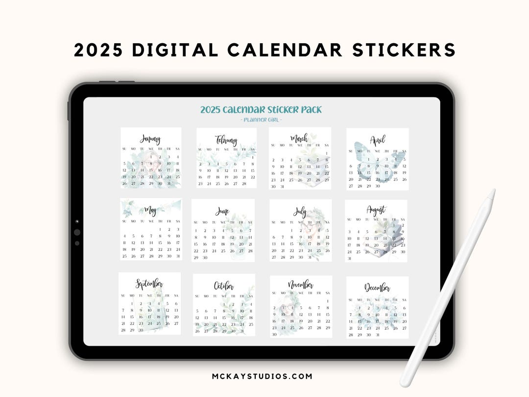 2025 Digital Calendar Stickers Planner Girl Digital Calendar Monthly ...