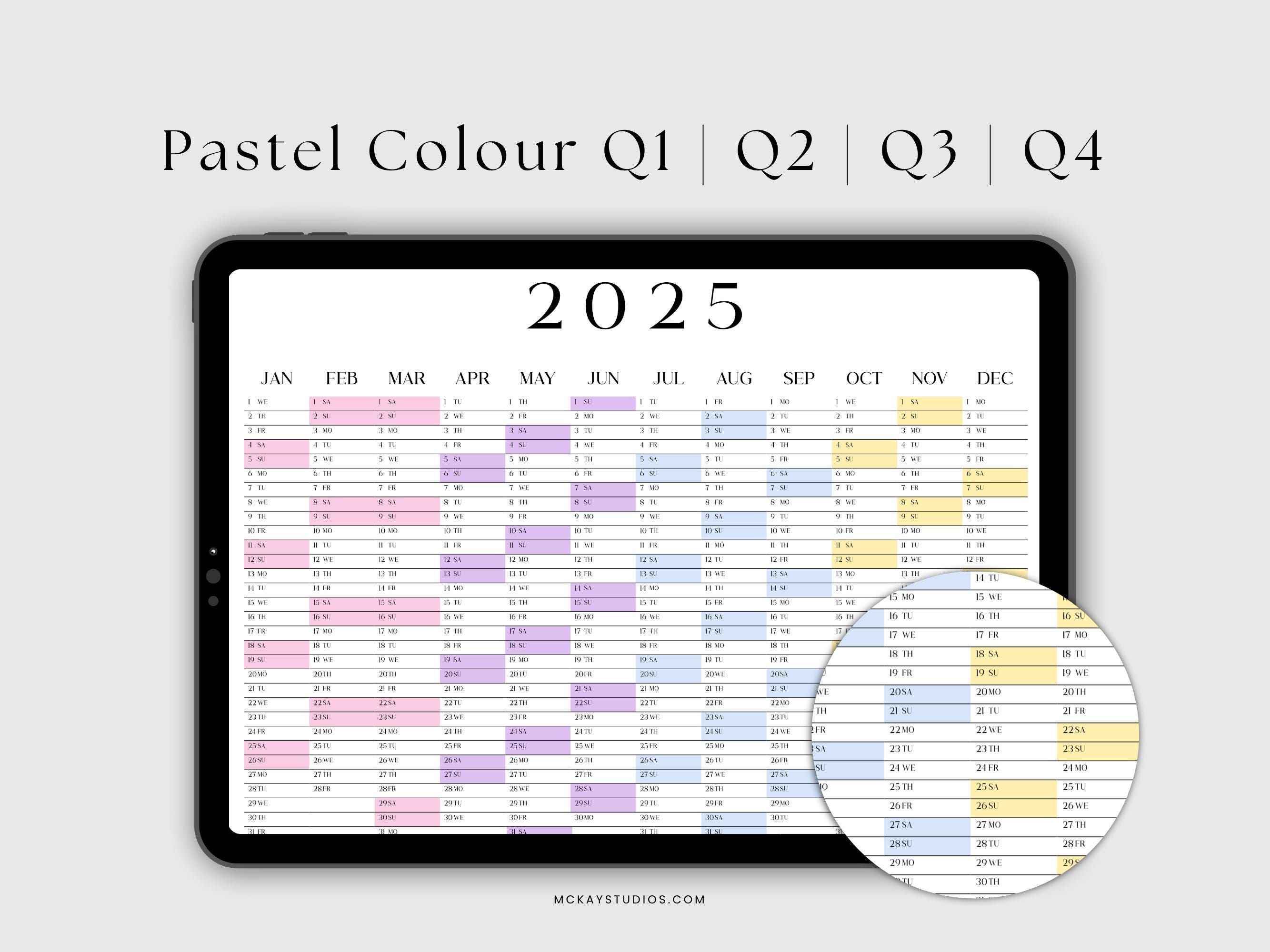 2025 Full Year View Calendar | Digital Calendar | Pastel Yearly ...