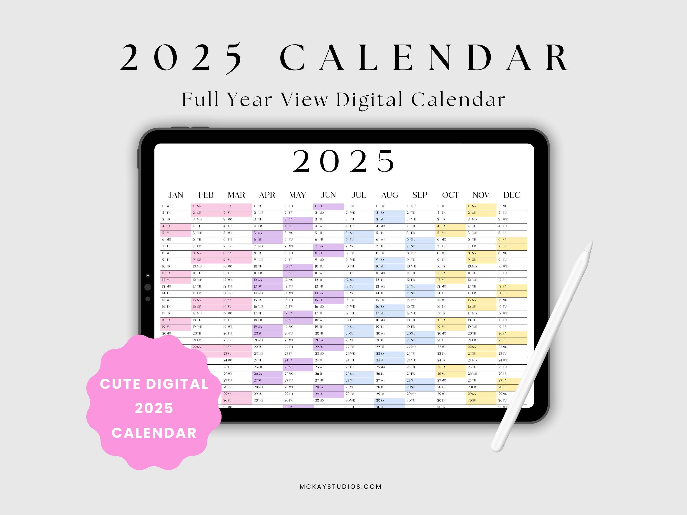 2025 Full Year View Calendar | Digital Calendar | Pastel Yearly ...