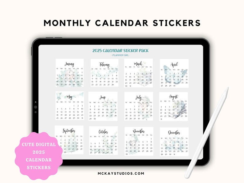 2025 Digital Calendar Stickers Planner Girl Digital Calendar Monthly ...