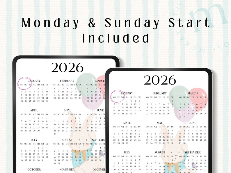 2026 Digital Calendar | PDF Instant Download | Bunny Illustration ...