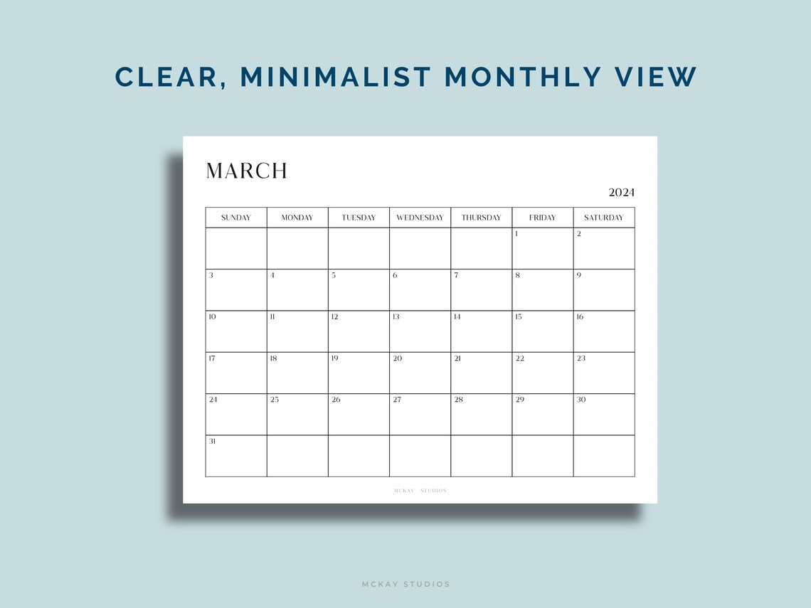 2024 Monthly Printable Landscape Calendar Monthly Planner Wall Calendar ...