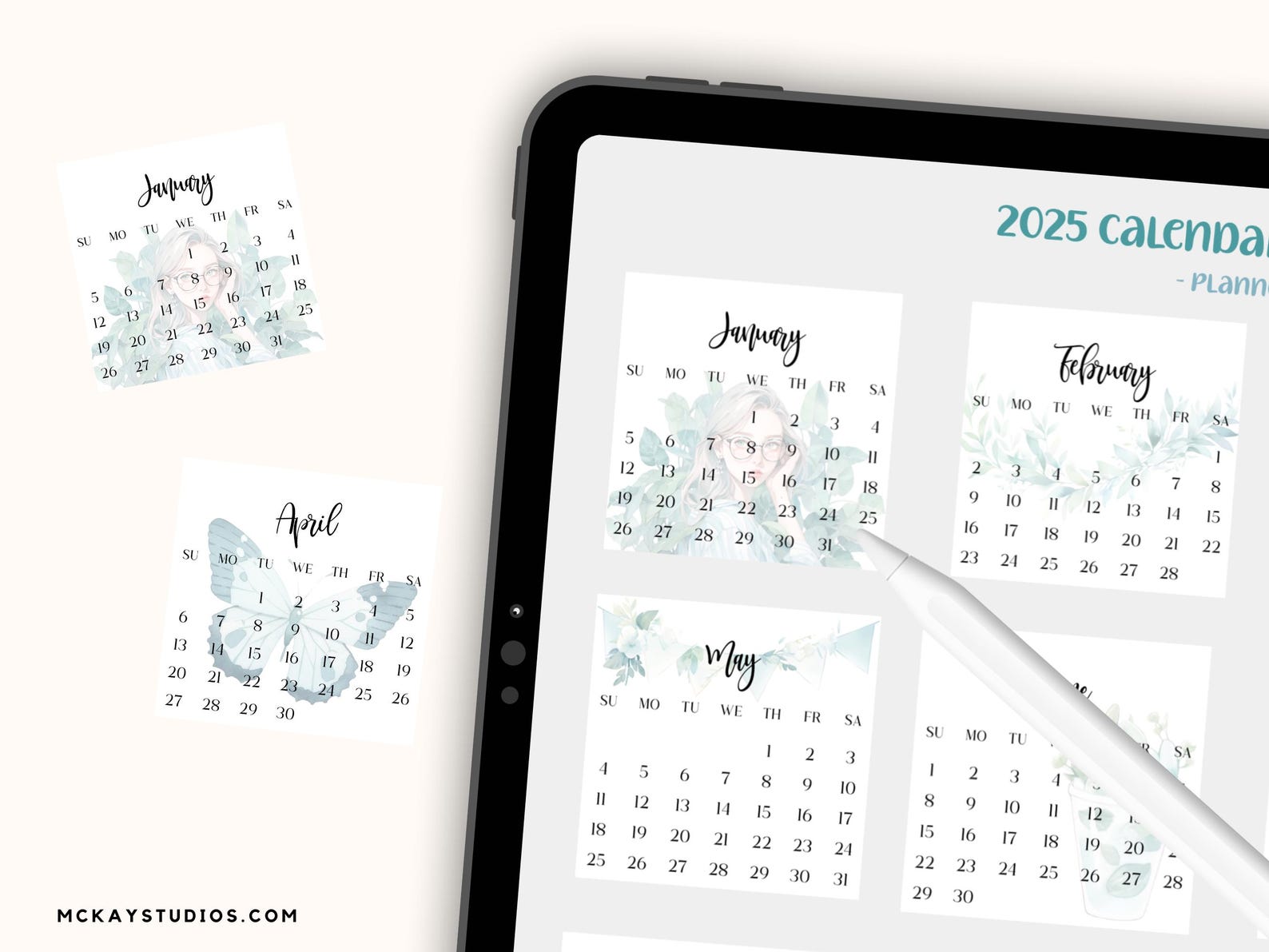 2025 Digital Calendar Stickers Planner Girl Digital Calendar Monthly ...