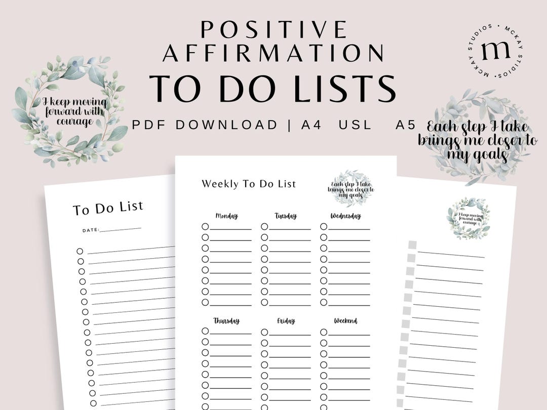 Positive Affirmation To-do List Printables: Self-care Daily Planner ...
