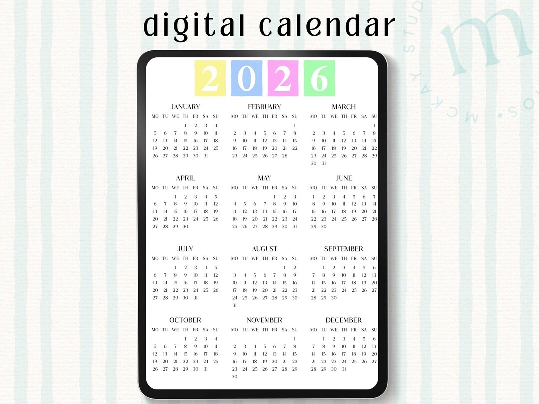 2026 Digital Calendar | PDF Instant Download | Bright - Etsy