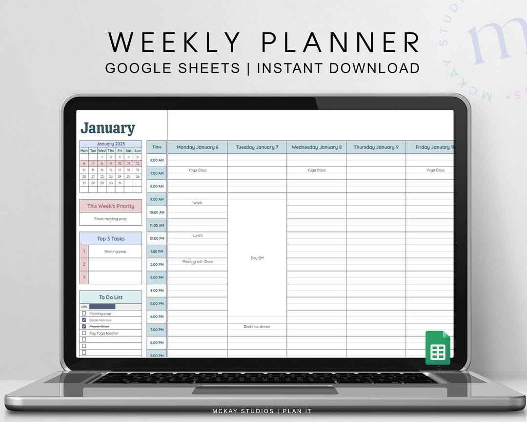 Google Sheets Simple Weekly Planner | Pastel Weekly Calendar (digital ...