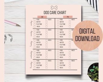 Dog Care Chart, Dog Chore List, Weekly Dog Care, Pet Care Chart ...