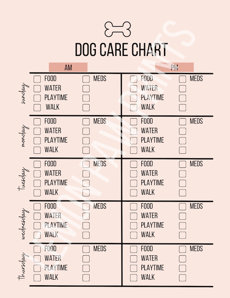 Dog Care Chart - Etsy