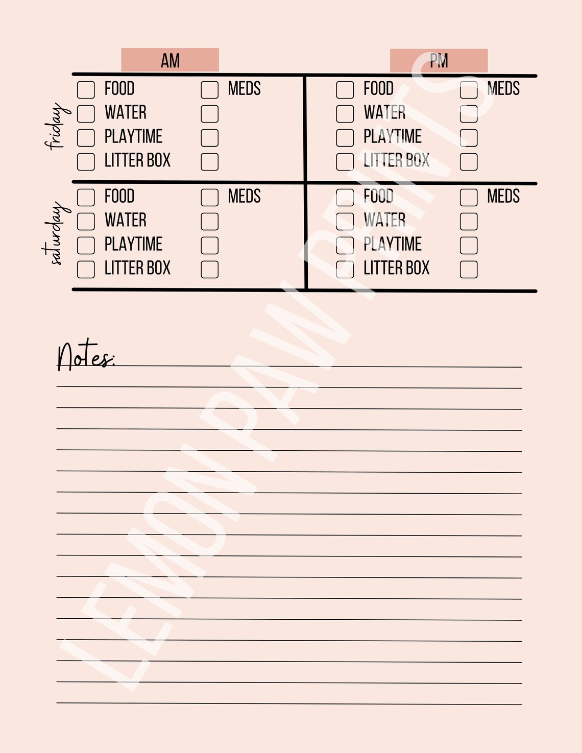 Cat Care Chart - Etsy