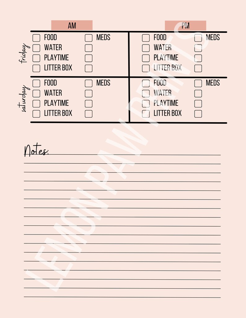 Cat Care Chart - Etsy