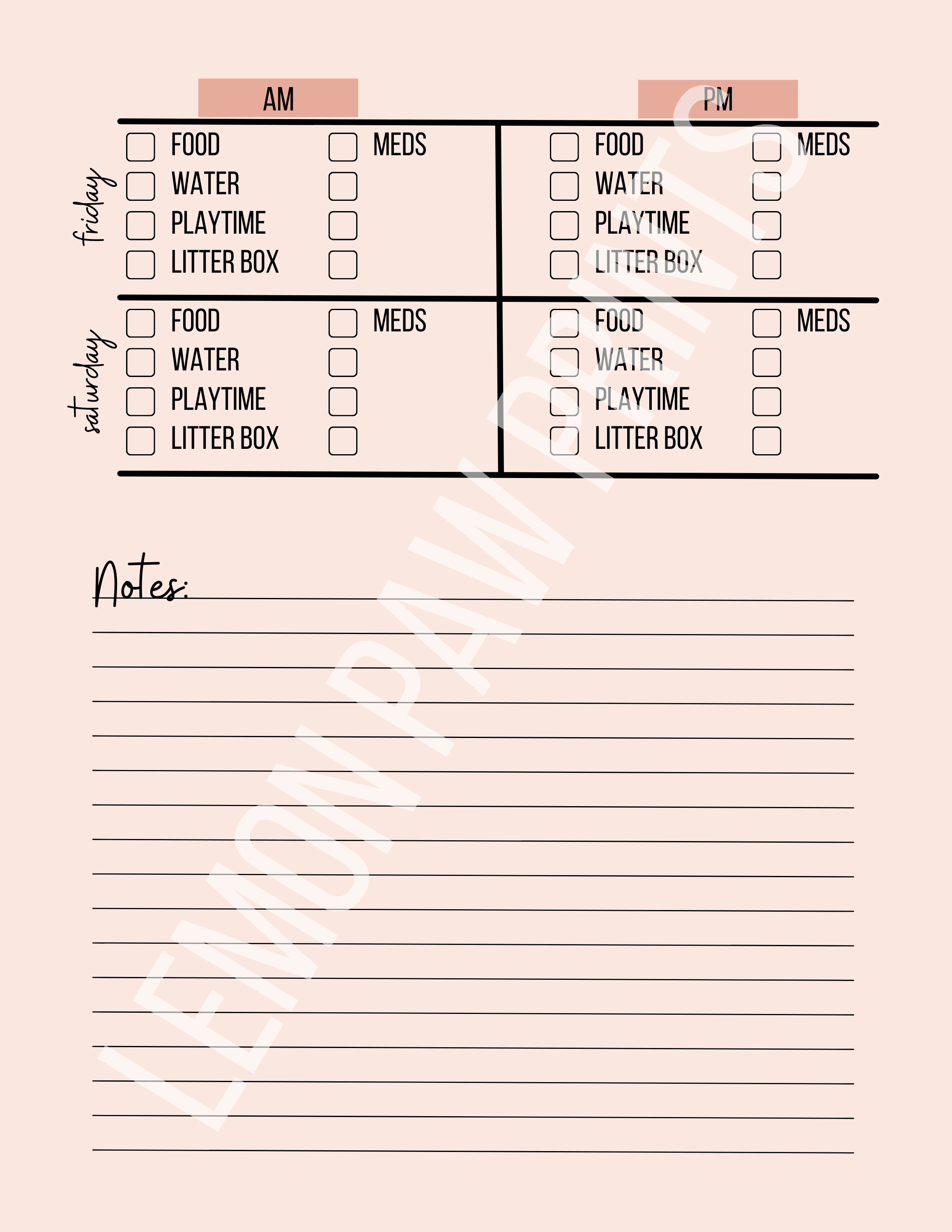 Cat Care Chart - Etsy