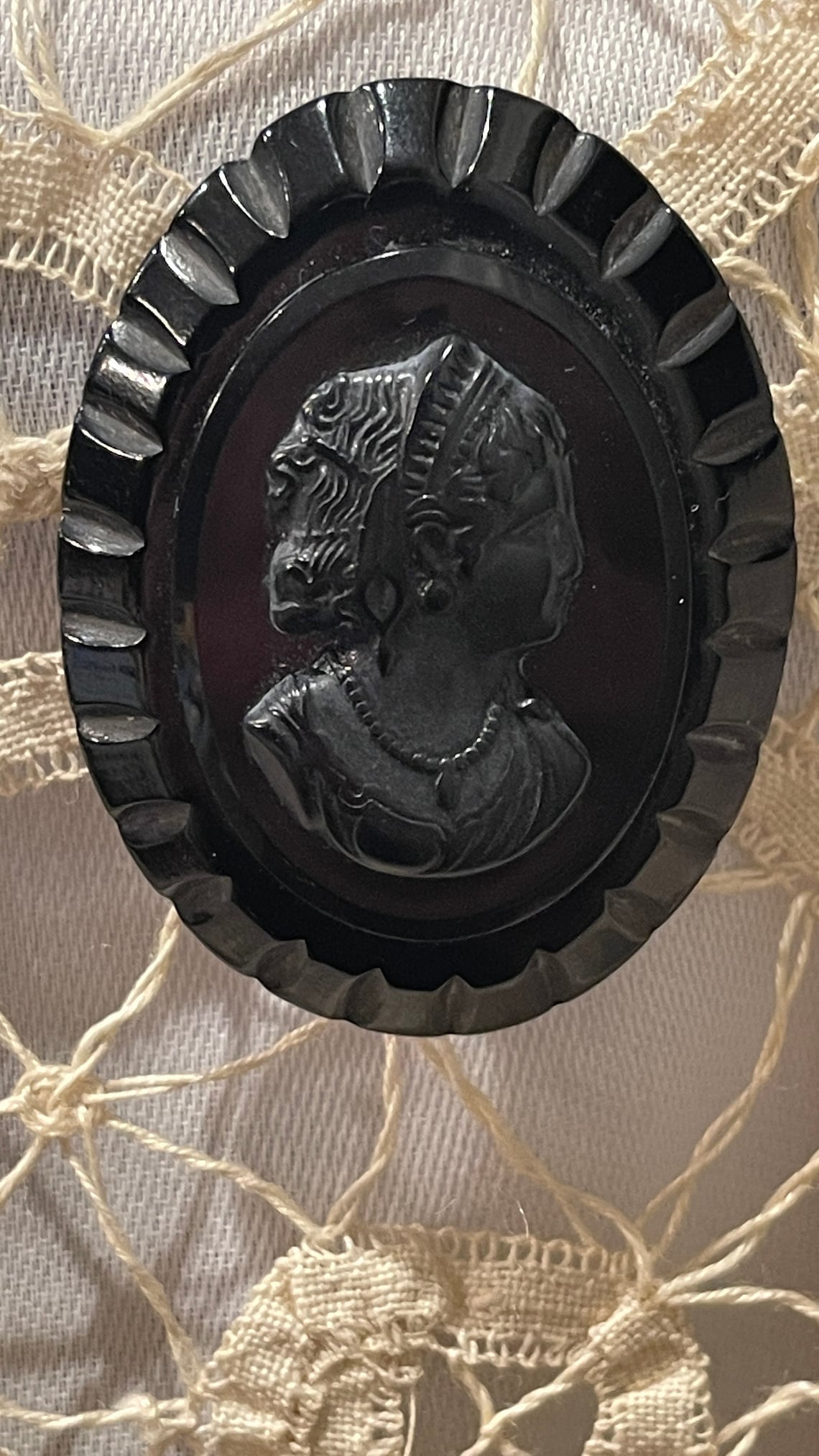 LARGE JET MOURNING Brooch. Victorian Brooch Black Cameo Brooch Mourning ...