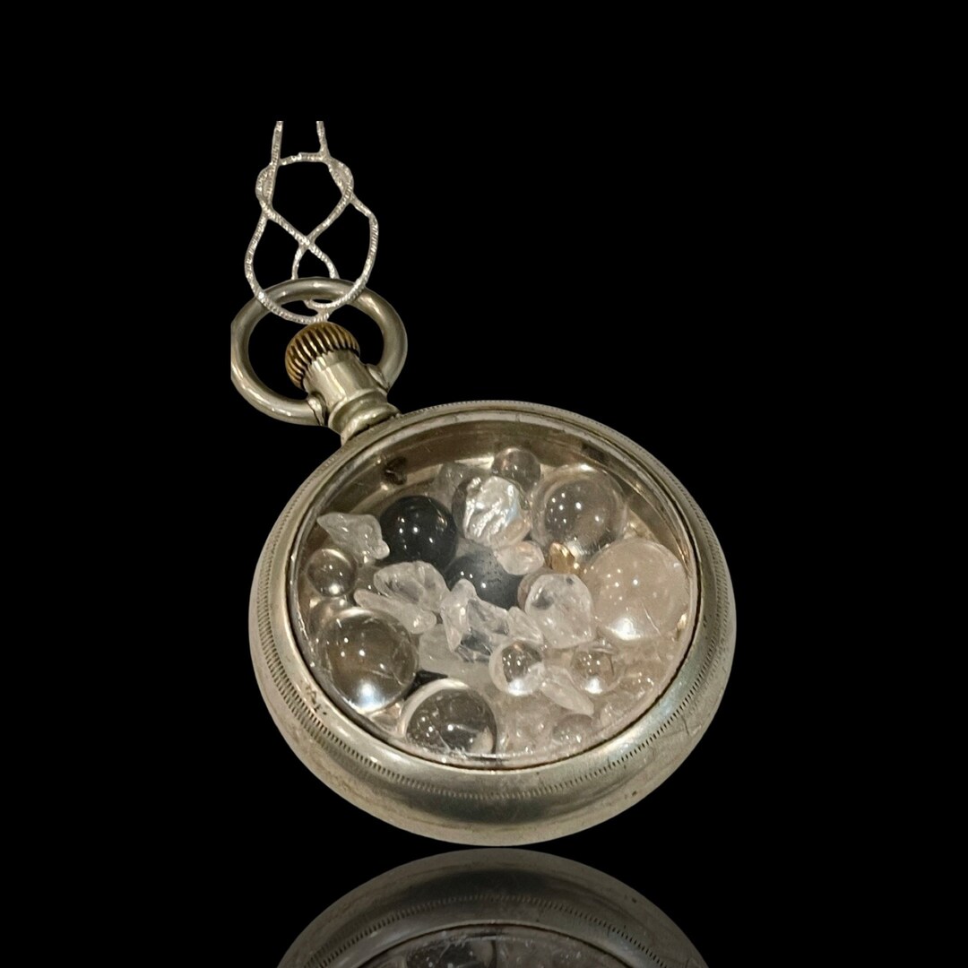 Repurposed Antique Sterling Pocket Watch Crystal & Obsidian Pendant - Etsy