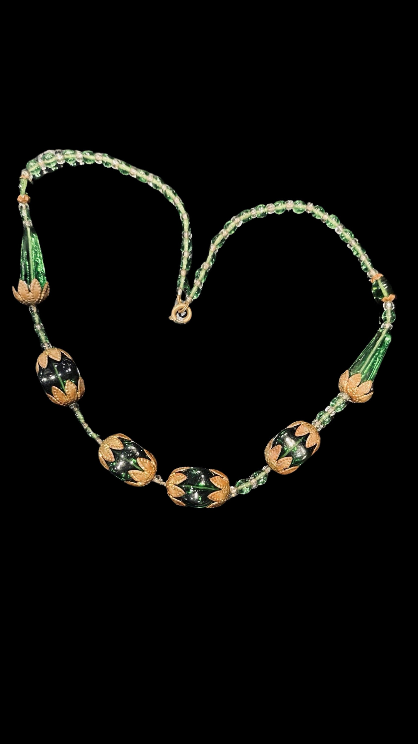 WEST GERMANY Antique Strand of Beads Focusing on Green Stones, Many of ...