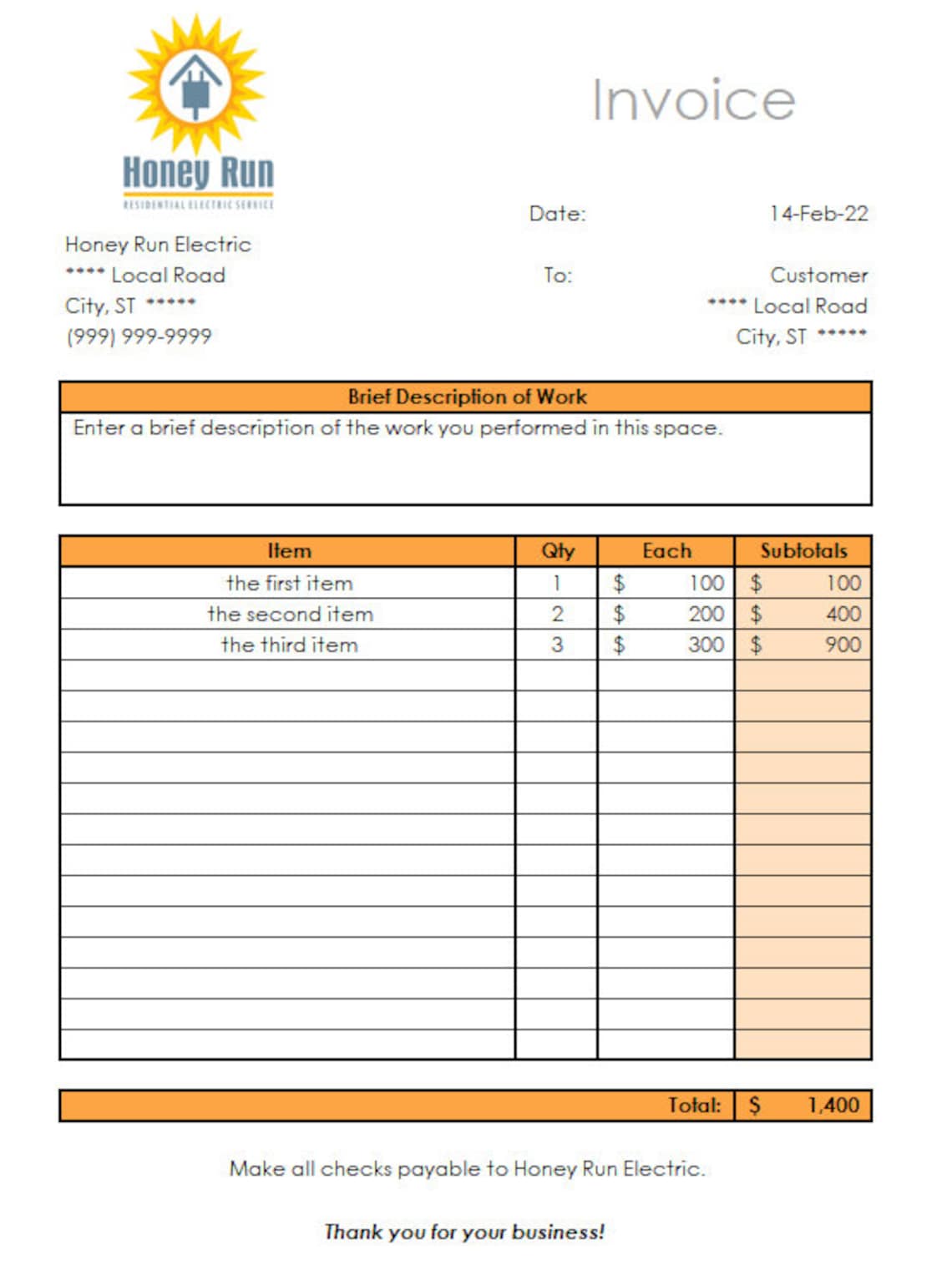 Printable Invoice Template -- Small Business Tool -- Customizable ...