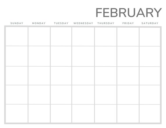 February Printable Blank Calendar Habit Tracker Digital | Etsy