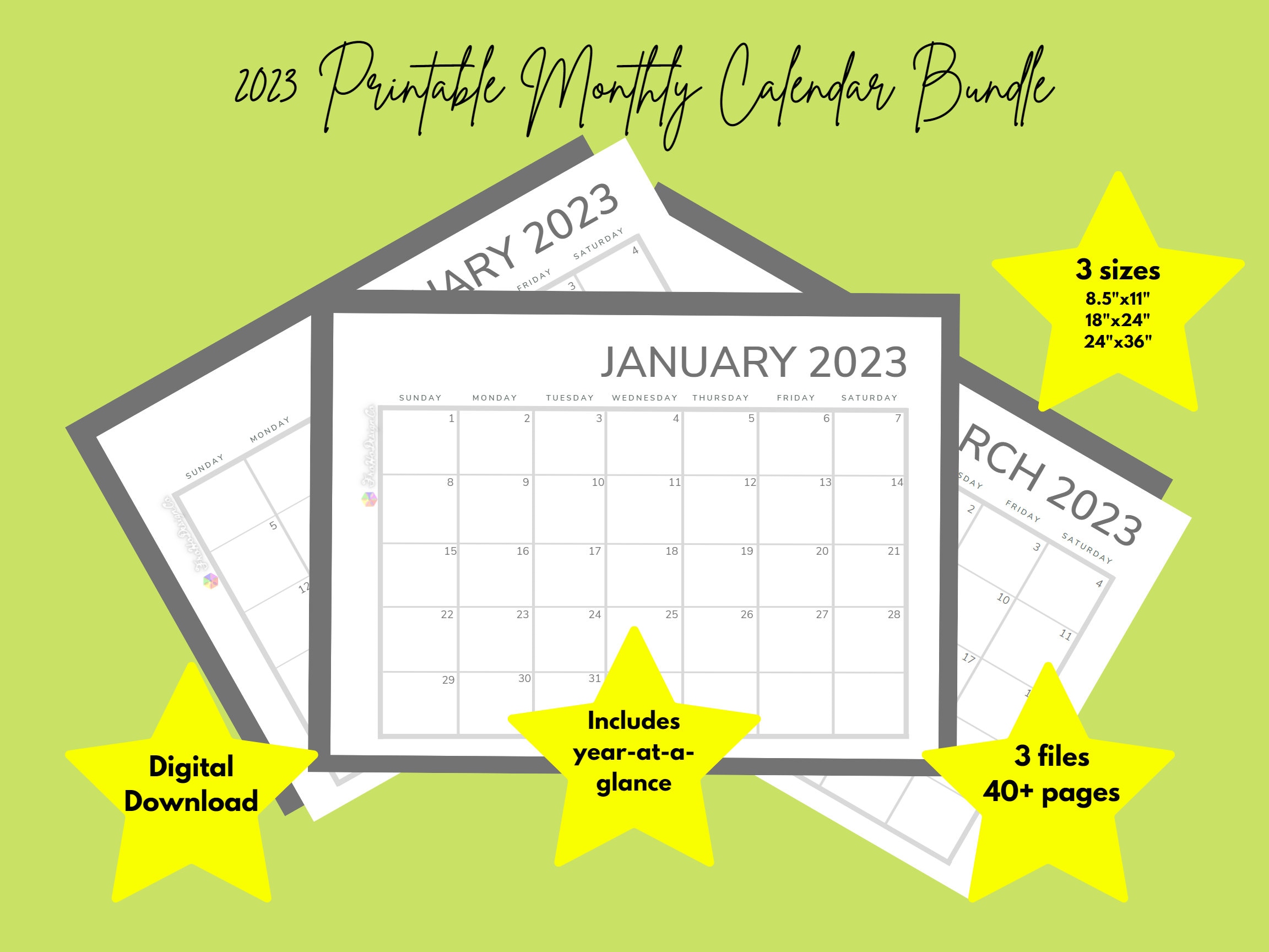 Printable 2023 Monthly Calendar Bundle -- Habit Tracking -- Small ...