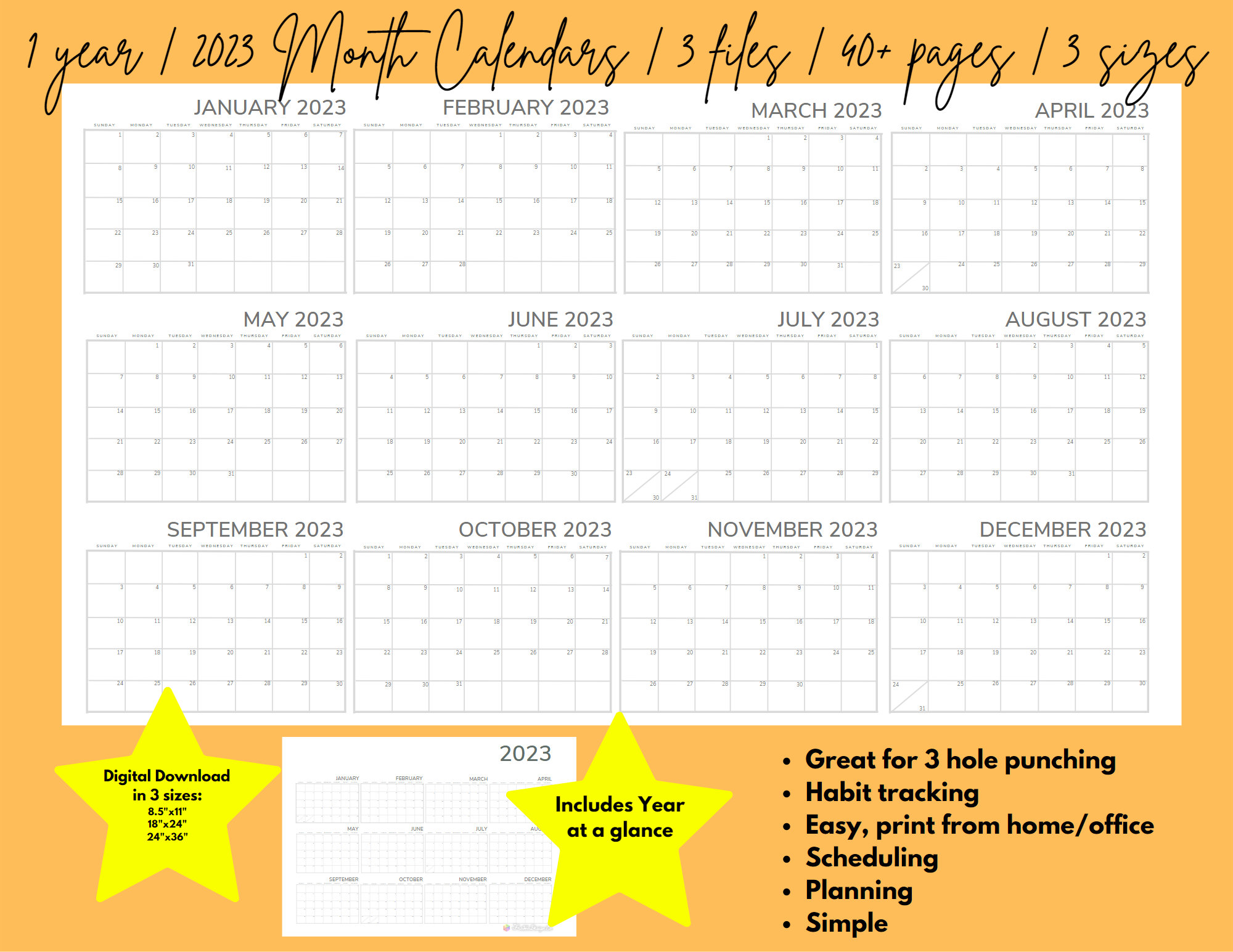 Printable 2023 Monthly Calendar Bundle -- Habit Tracking -- Small ...