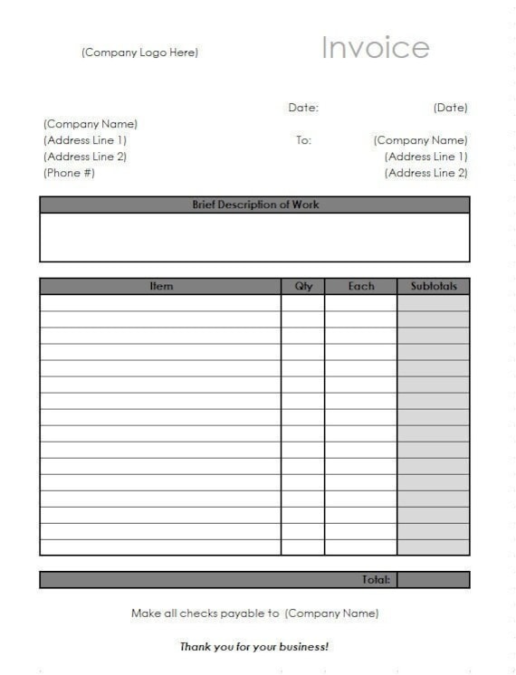 Printable Invoice Template Small Business Tool | Etsy