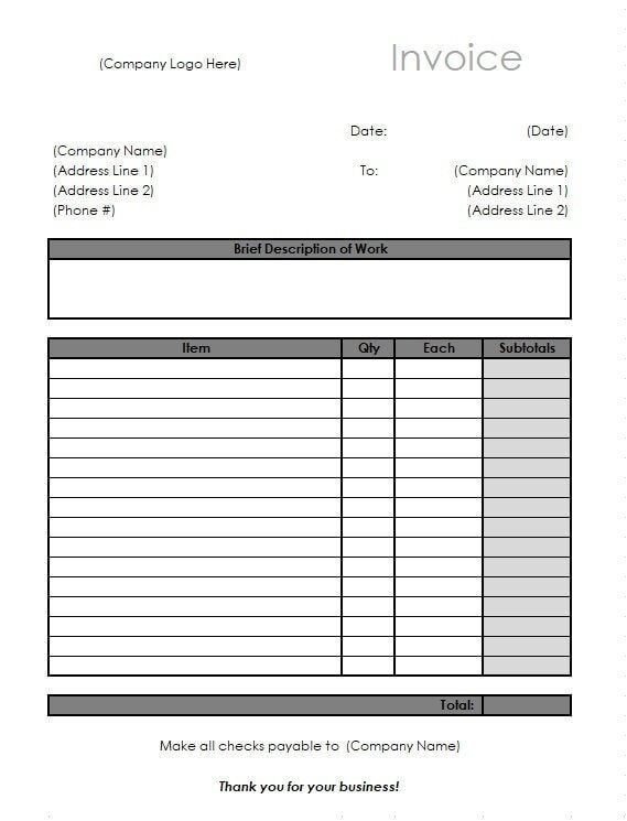 Printable Invoice Template Small Business Tool Customizable Colors for ...
