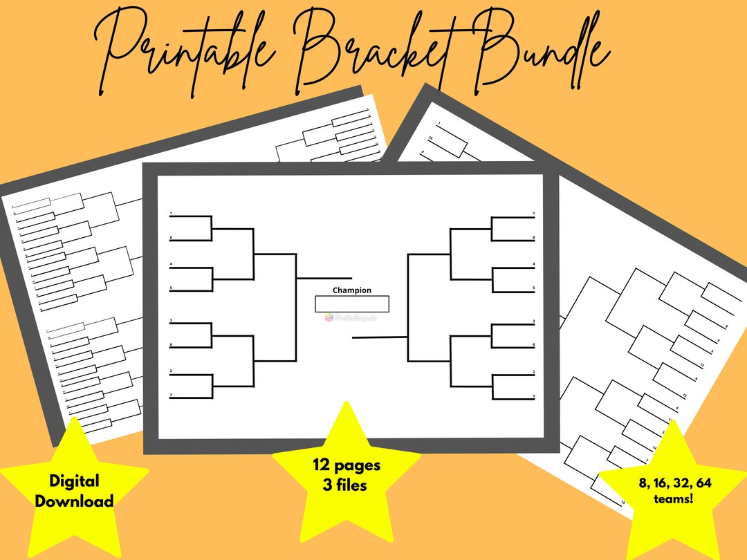 Printable Tournament Brackets Bundle -- 8, 16, 32, 64 Team Bundle ...
