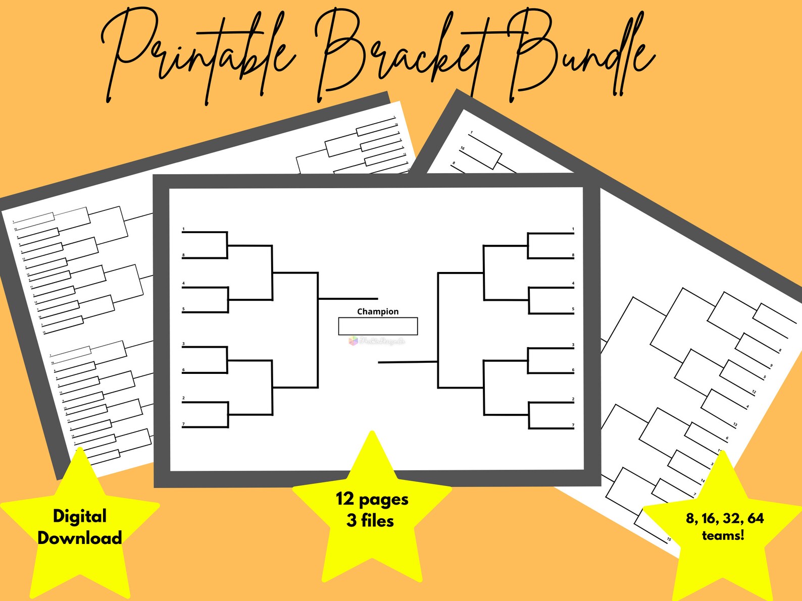 Printable Tournament Brackets Bundle -- 8, 16, 32, 64 Team Bundle ...
