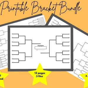 Printable Tournament Brackets Bundle -- 8, 16, 32, 64 Team Bundle ...