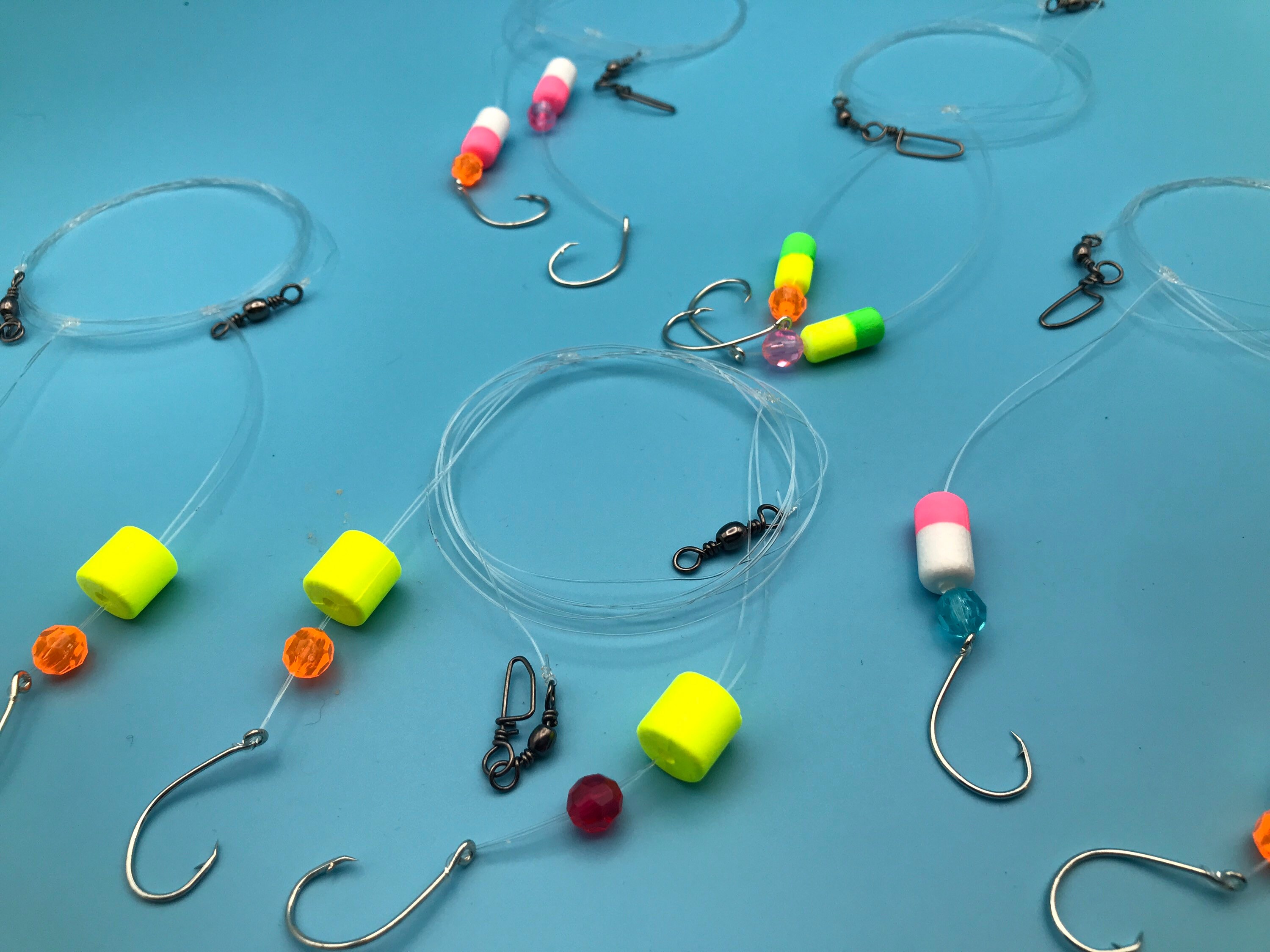 5 Pompano Fishing Rigs With 15 Lb Monofilament, Hooks, Floats, Beads ...