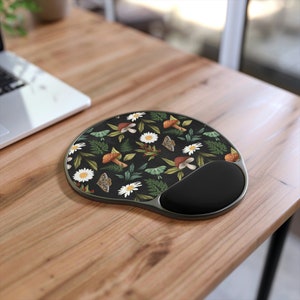 Botanical Mushroom Mouse Pad With Wrist Rest, Floral Mouse Pad ...