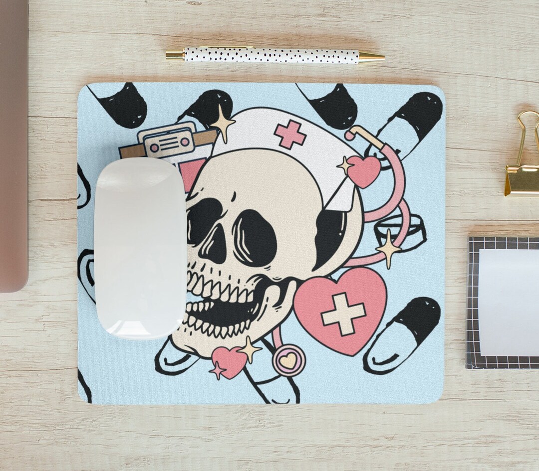 Retro Skeleton Mouse Pad, Blue Pill Capsules With Nurse Skeleton ...