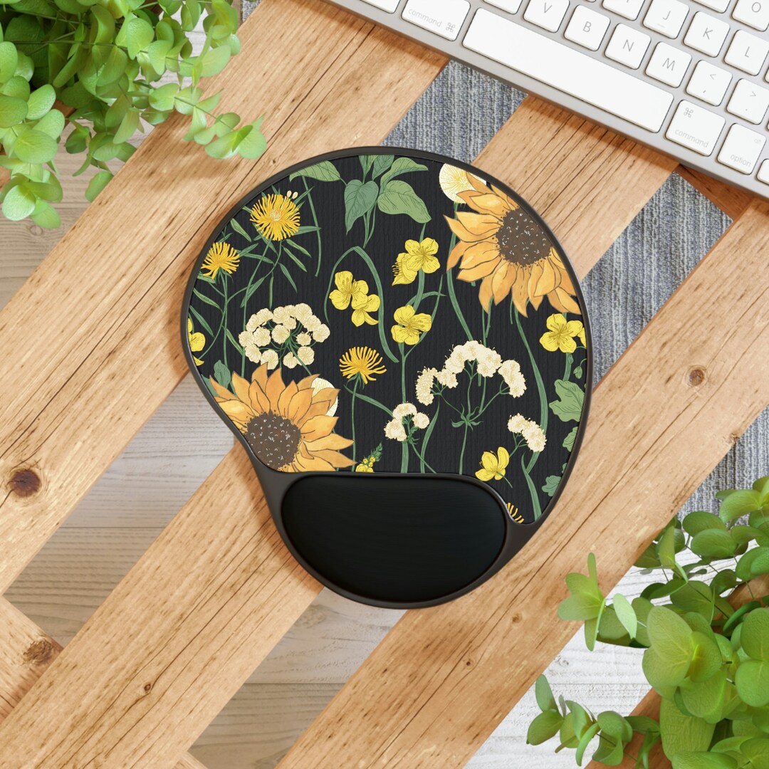 Floral Botanical Mouse Pad With Wrist Rest, Floral Mouse Pad, Gardening ...