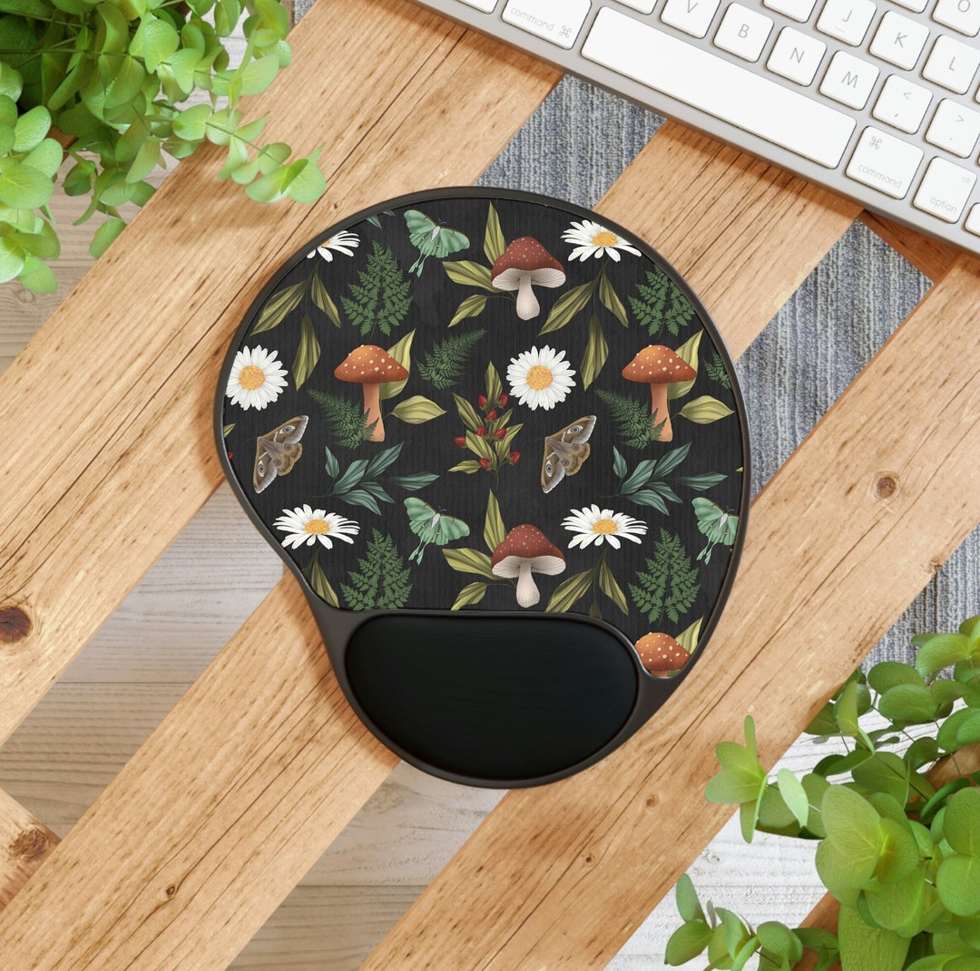 Botanical Mushroom Mouse Pad With Wrist Rest, Floral Mouse Pad ...