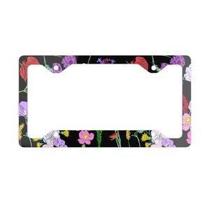 Black Boho Flower Metal License Plate Frame, Garden Flowers Frame ...