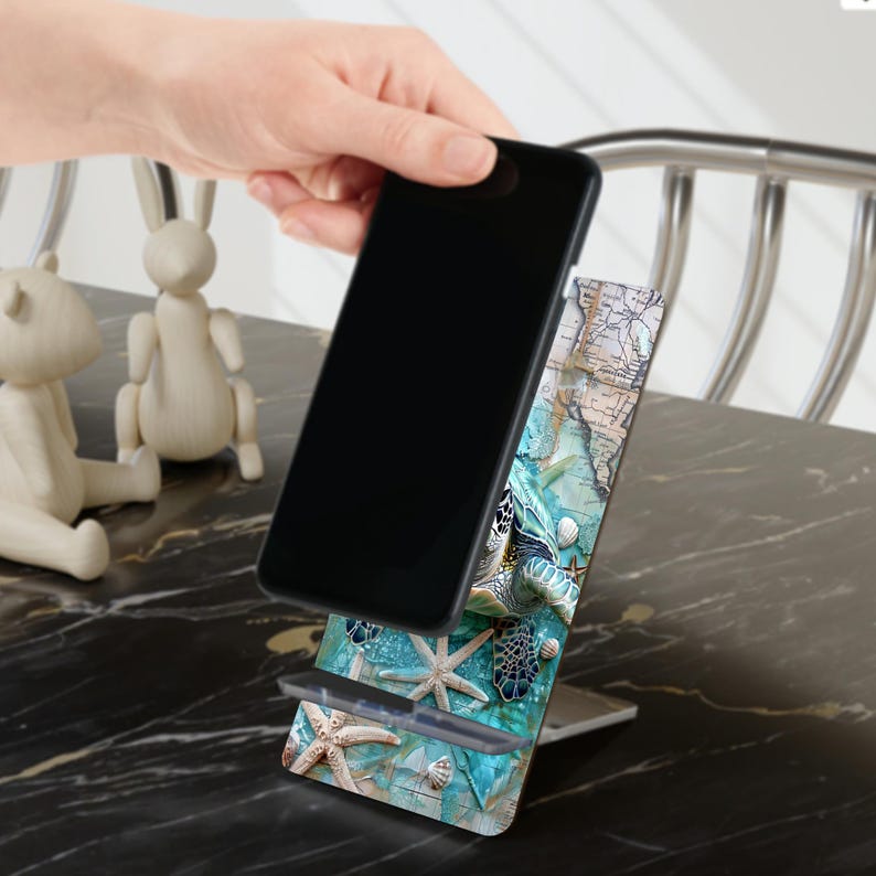 Oceanic Wanderer Phone Stand Sea Turtle Nautical Map Design Hardboard ...