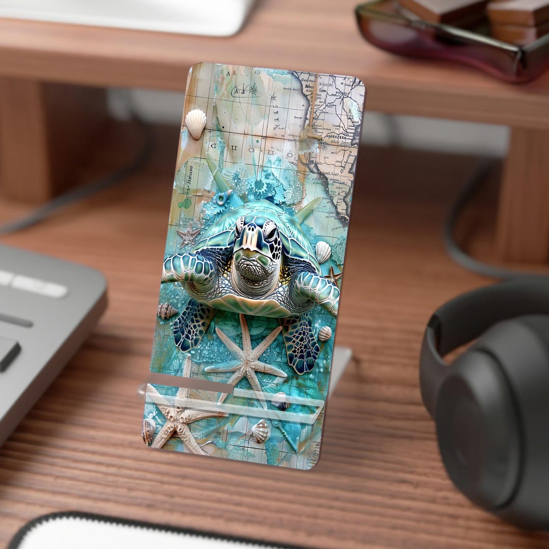 Oceanic Wanderer Phone Stand Sea Turtle Nautical Map Design Hardboard ...