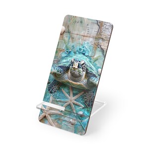 Oceanic Wanderer Phone Stand Sea Turtle Nautical Map Design Hardboard ...