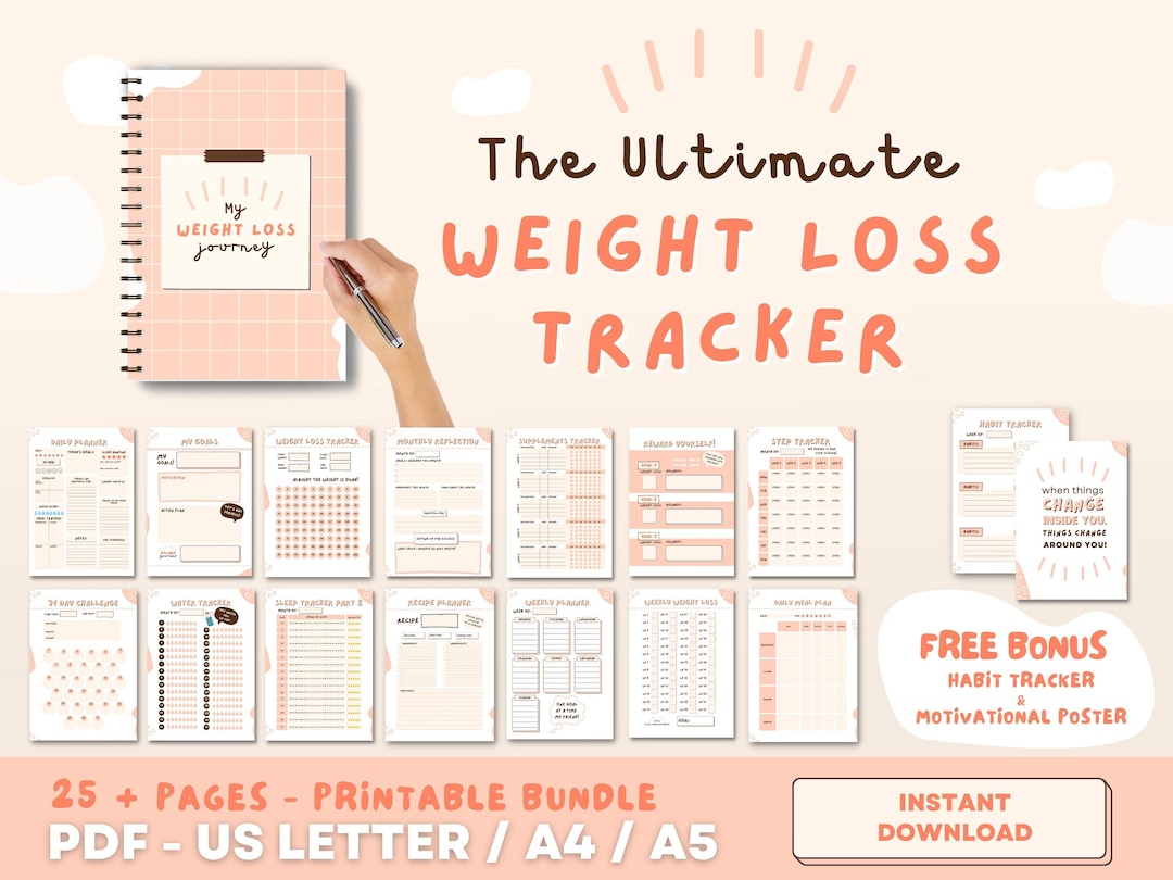 Weight Loss Tracker PRINTABLE Template PDF. Daily, Weekly and Monthly ...