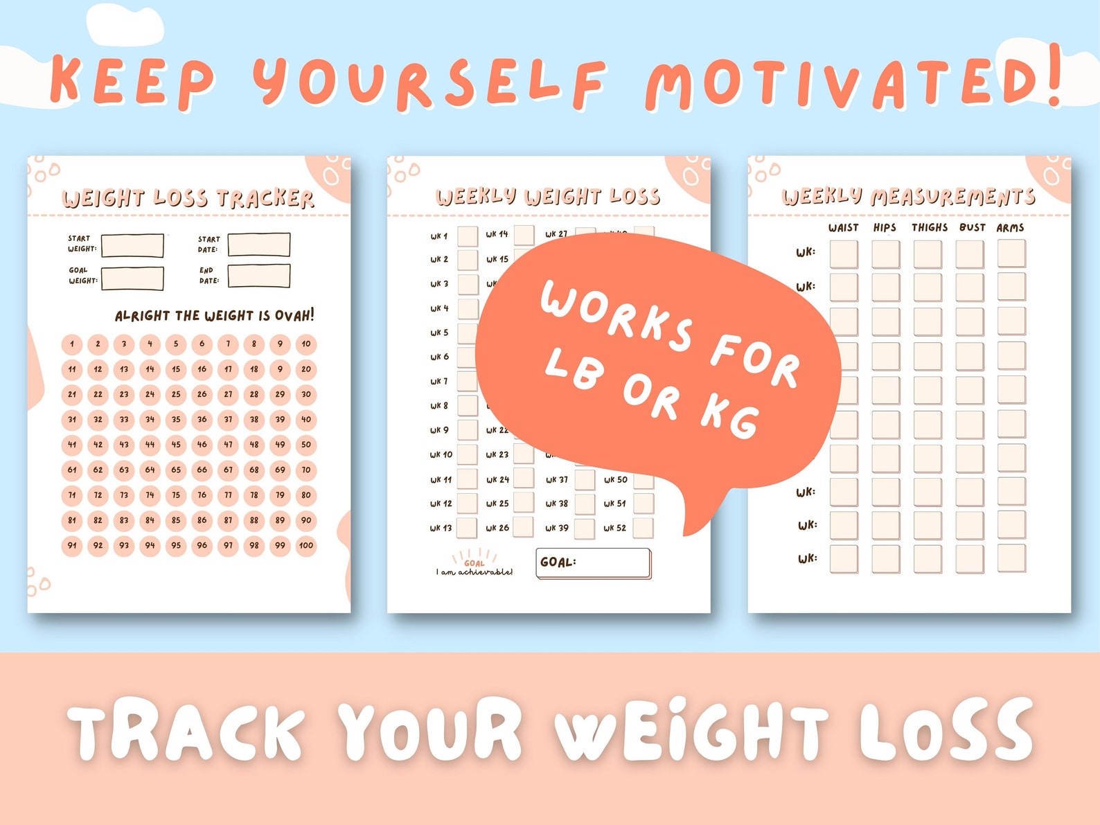 Weight Loss Tracker, Journal & Planner. PRINTABLE PDF. Daily, Weekly ...