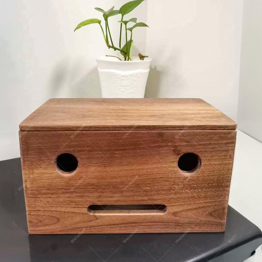 Walnut Wood Cable Management Box With Cover, Wooden Desk Cord Organizer ...