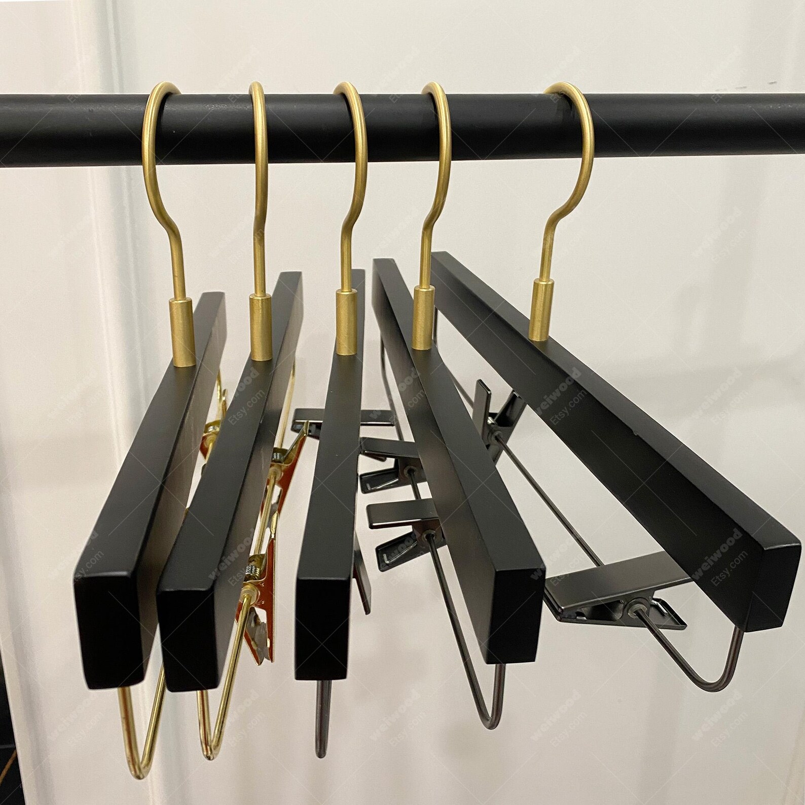 Deluxe Black Trousers Hanger, Elegant Solid Wood Hanger With Brass ...