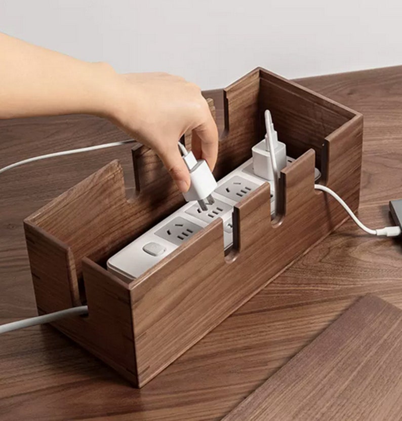 Wooden Cable Management Box Cord Organizer Box With Cover - Etsy