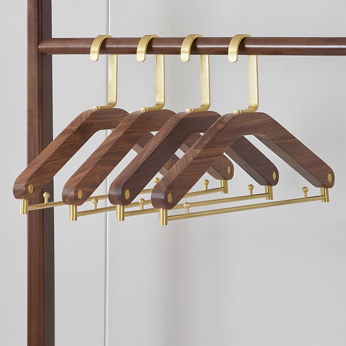 Elegant Black Walnut & Brass Clothes Hanger With Integrated Trouser Bar ...