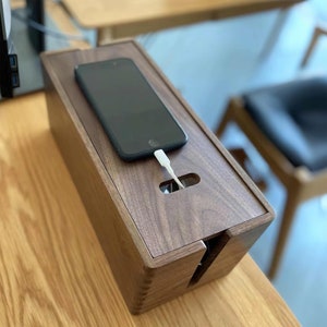 Black Walnut Desktop Wire Storage Box Wooden Cable Storage Box Wire ...